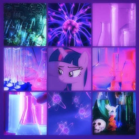 ˏˋ twilight sparkle mlp moodboard with themes of being a mad scientist and rejected magic for
