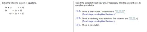 Solved Solve The Following System Of Equations Select The Chegg Com