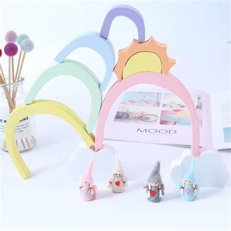 나무 무지개 태양 구름 음악 블록 더미 어린이 방 장식 사진 소품 핑크