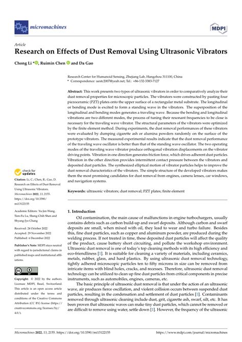 PDF Research On Effects Of Dust Removal Using Ultrasonic Vibrators