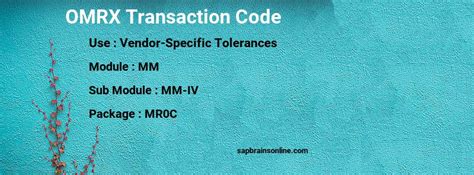 Omrx Sap Tcode For Vendor Specific Tolerances