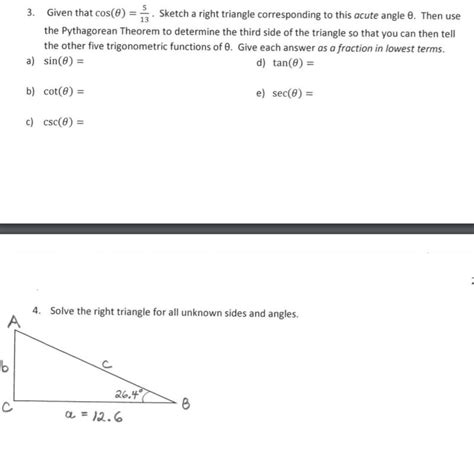 Solved Given That Cos 9 The Pythagorean Theorem To Chegg Com