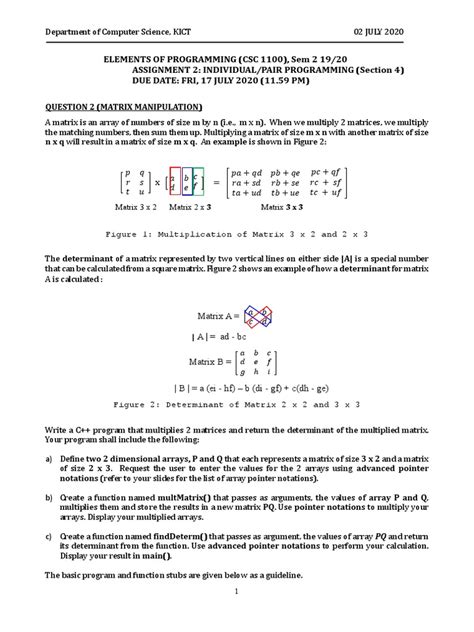 Csci 1300 Assignment 2 Section 4 Sem 2 1920 Pdf Matrix