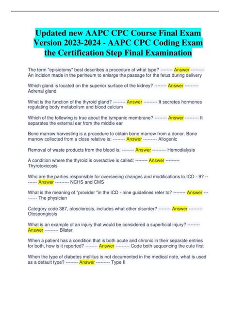 Aapc Cpc Course Final Exam Version Aapc Cpc Coding Exam The Certification Step Final