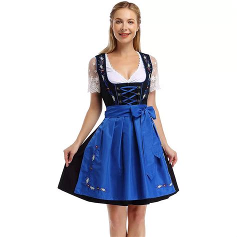 Womens German Dirndl Dress 2 Pieces Costumes For Bavarian Oktoberfest