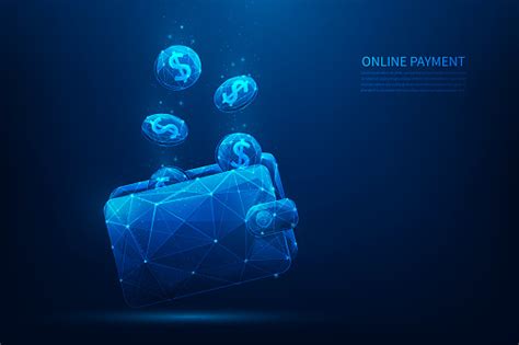 지갑 및 동전 돈 지불 기술 낮은 폴리 와이어 프레임 캐쉬백 환불 온라인 뱅킹 Transfervector 일러스트 환상적인