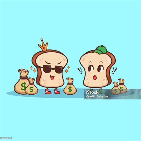 귀여운 사랑스러운 만화 풍부한 갈색 빵 구부리는 돈 그림 스티커 아이콘 마스코트와 로고 유머에 대한 스톡 벡터 아트 및 기타