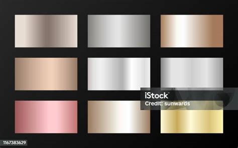 금속 호 일 텍스처 실버 강철 크롬 백금 구리 청동 알루미늄 로즈 골드 그라데이션 견본 로즈골드에 대한 스톡 벡터 아트 및 기타 이미지 Istock