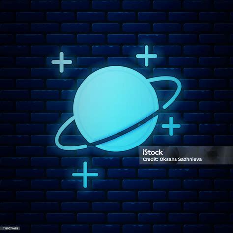 벽돌 벽 배경에 고립 빛나는 네온 행성 아이콘입니다 벡터 일러스트레이션 0명에 대한 스톡 벡터 아트 및 기타 이미지 0명 개념 과학 Istock
