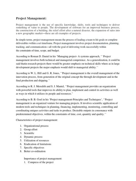Project Management Class Lecture Pdf Goal Cognitive Science