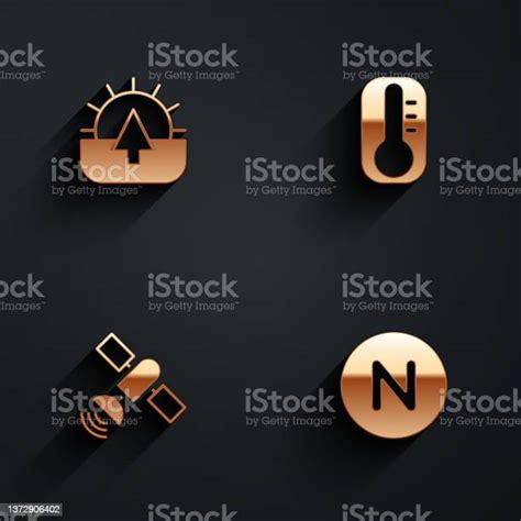 긴 그림자와 일출 온도계 위성 및 나침반 북쪽 아이콘을 설정합니다 벡터 0명에 대한 스톡 벡터 아트 및 기타 이미지 0명 과학 그릇 Istock