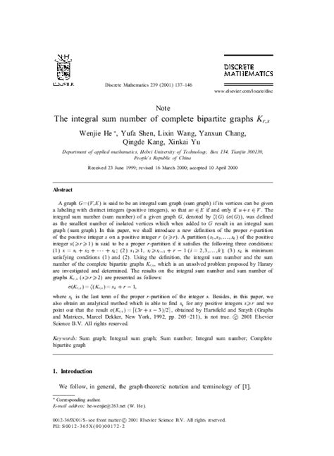 pdf the integral sum number of complete bipartite graphs kr s wenjie he