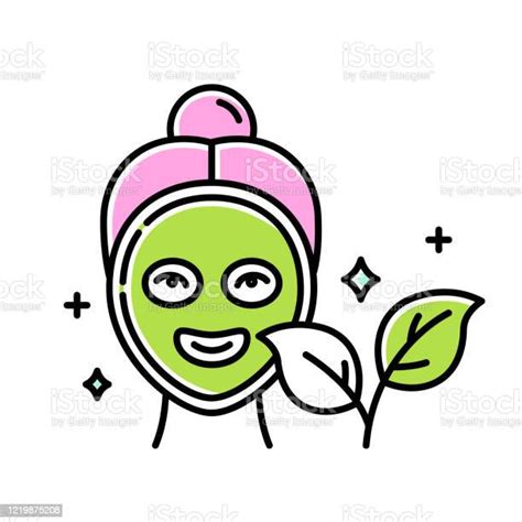 얼굴 마스크 색상 아이콘입니다 스킨케어 루틴 식물 기반 미용 제품 얼굴 치유 치료 보습 보습 클렌징 정제 유기 화장품 격리 벡터 일러스트레이션 개념에 대한 스톡 벡터 아트