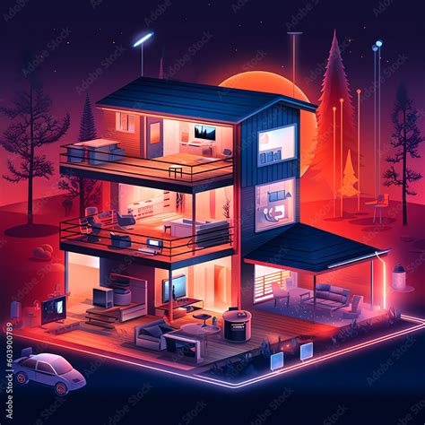 Smart Home Devices A Modern Home With Flat Style Smart Devices