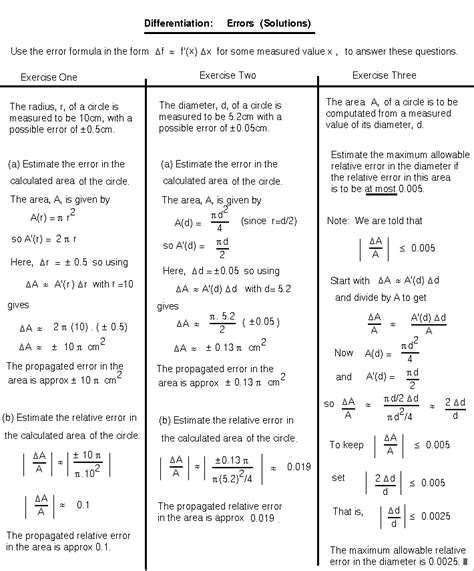 Differentiation And Applications Math100 Revision Exercises Resources Mathematics And