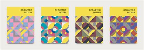 바우하우스 또는 스위스 패턴으로 설정된 벡터 포스터 복고풍 멀티 컬러 모자이크의 기본 기하학적 요소 둥근 직사각형 및 삼각형 모양의 추상 바우하우스 패턴 배경 0명에 대한