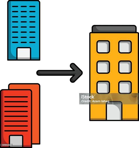 융합 개념 비즈니스 통합 벡터 컬러 아이콘 디자인 두 개 이상의 회사 주식 일러스트레이션 M 및 기호 흰색 배경의 합병 기업 재무 표지판 개념에 대한 스톡 벡터 아트 및