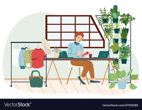 Green Workplace Flat Concept Royalty Free Vector Image