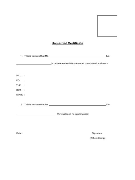 Unmarried Certificate Format Template Pdf