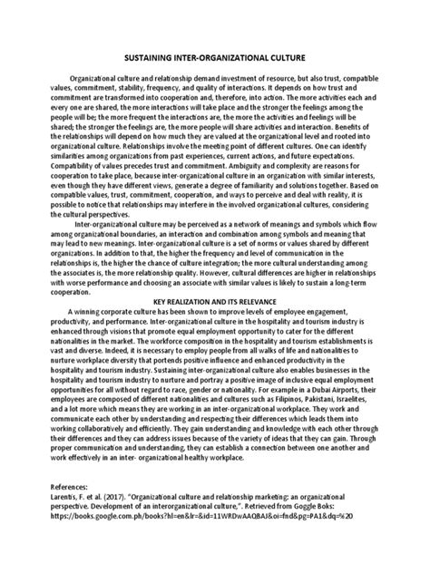 Sustaining Inter Organizational Culture Pdf Organizational Culture Behavioural Sciences