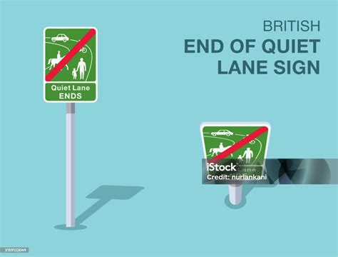 교통 규제 규칙 고립된 영국의 조용한 차선의 끝 도로 표지판 전면 및 상단 뷰 벡터 일러스트 레이 션 템플릿 거리에 대한 스톡