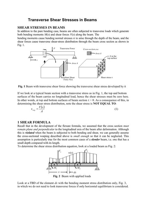 Transverse Shear Stresses In Beams Docslib