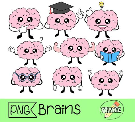 Cute Brains Clipart Brains Funny Cartoon Brain Vector Illustration Digital Sticker Brain