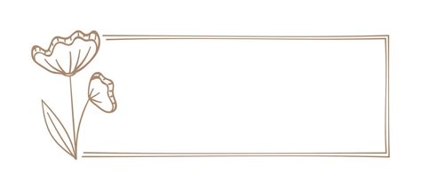 Botanical Rectangle Frame Hand Drawn Line Border Leaves And Flowers