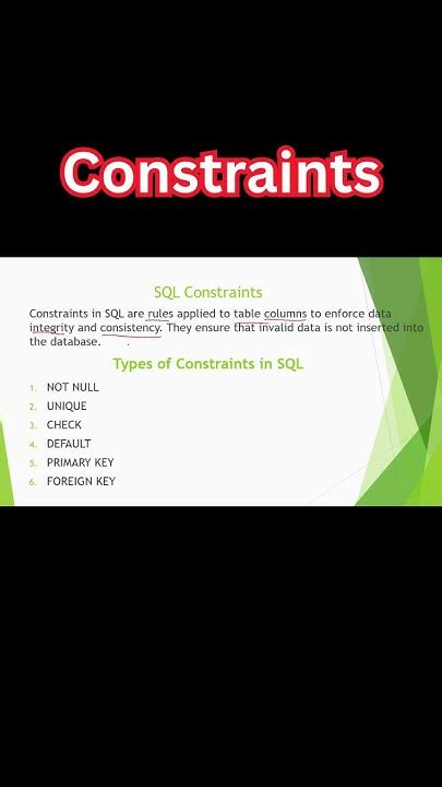 Sql Constraints Sql Databaseconcepts Ytshorts Shortvideo Shorts