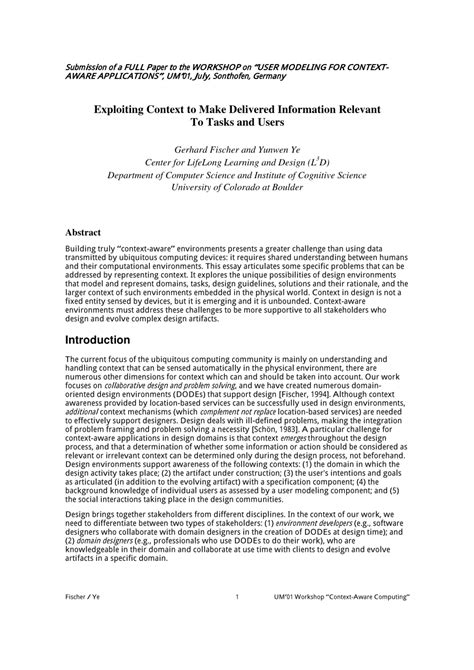 Pdf Exploiting Context To Make Delivered Information Relevant To Tasks And Users