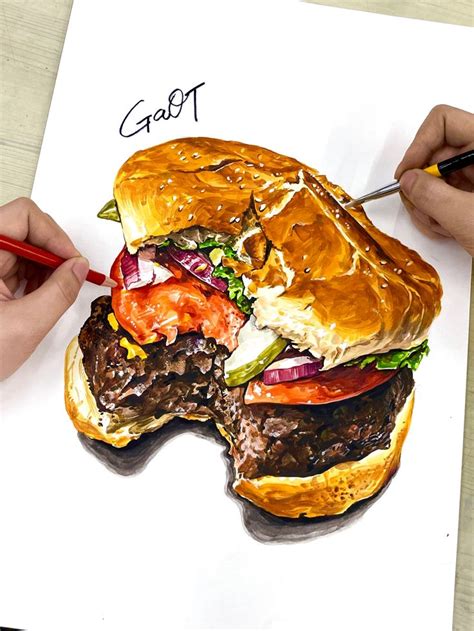 햄버거 개체묘사 기초디자인 Burger 음식 햄버거 그림 디자인