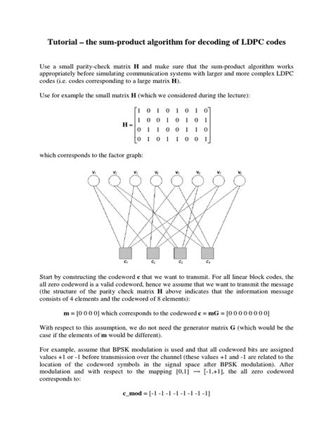 Tutorial The Sum Product Algorithm Pdf Low Density Parity Check Code Telecommunications