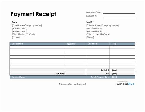 Excel Receipt Template Free