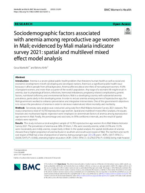 Pdf Sociodemographic Factors Associated With Anemia Among