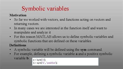 Matlab Workshop Part 4 Advanced Topics Content Symbolic