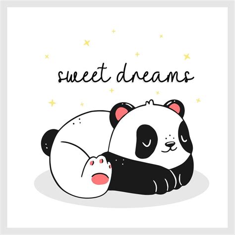 Cute Sleeping Panda With Sweet Dreams Text In Cartoon Doodle Style