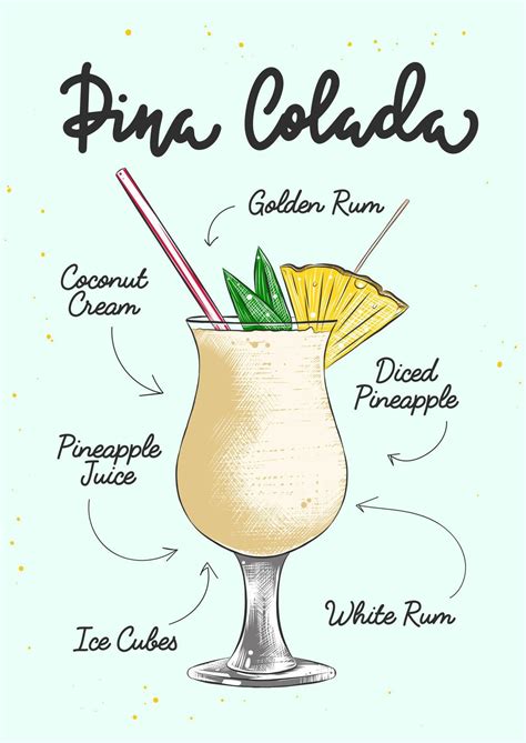 Vector Engraved Style Pina Colada Alcohol Cocktail Illustration For