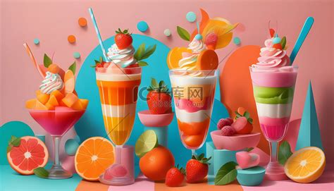 缤纷夏日美食节日气氛中的清爽美食和饮品高清摄影大图 千库网