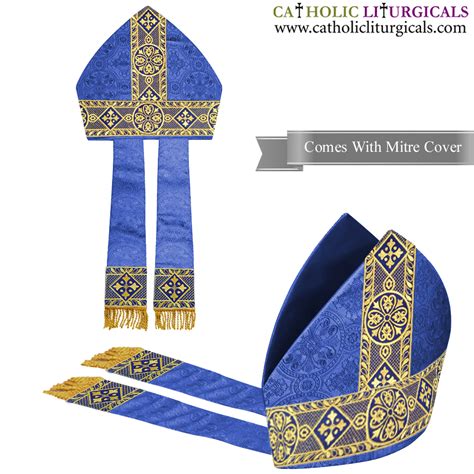 Dark Blue Bishops Mitre Height 12 Inches Dark Blue Bishops Mitre Cross Embroidery Orphreys