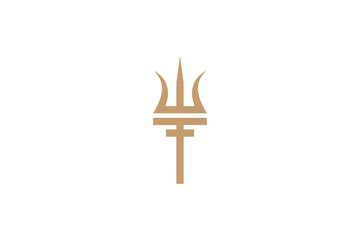 Premium Vector Golden Trident Logo In Flat Design Style