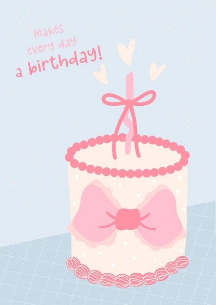 Ilustración De Pastel De Cumpleaños Retro Diseño Groovy Coquette Con