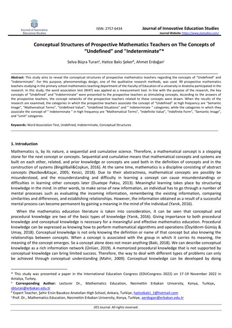 Pdf Conceptual Structures Of Prospective Mathematics Teachers On The Concepts Of Undefined