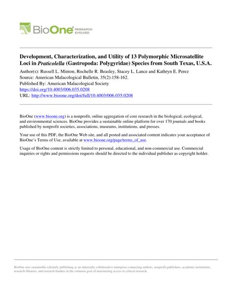 Pdf Development Characterization And Utility Of 13 Polymorphic