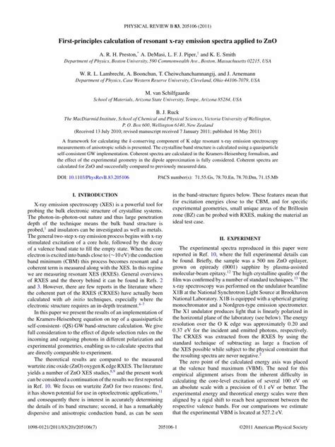 Pdf First Principles Calculation Of Resonant X Ray Emission Spectra Applied To Zno Dokumen Tips