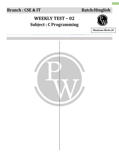 C Programming Weekly Test 02 Test Paper Pdf Computer Programming Software Engineering