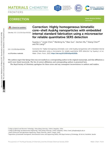 Pdf Correction Highly Homogeneous Bimetallic Core Shell Au Ag Nanoparticles With Embedded