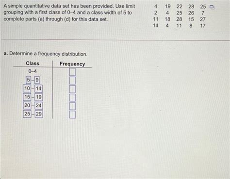 Solved A Simple Quantitative Data Set Has Been Provided Use