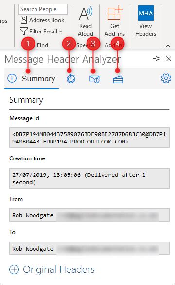 how to read message headers in outlook