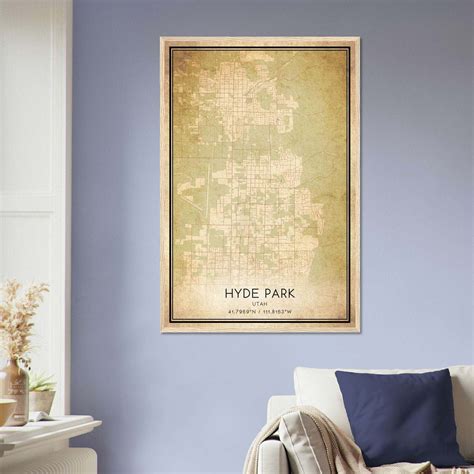 Vintage Hyde Park Utah Map Poster Hyde Park Ut City Road Wall Art