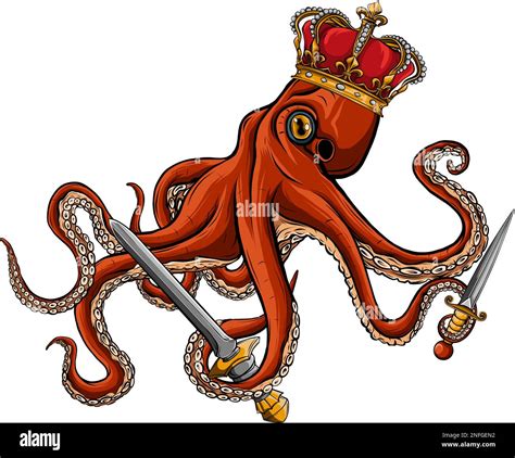 Kraken King Octopus With Crown Luxury Vector Illustration Stock Vector
